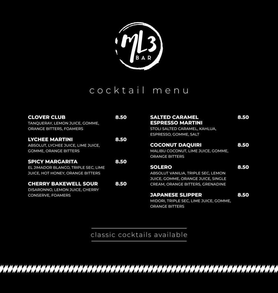 Drinks Menu – ML3 Bar